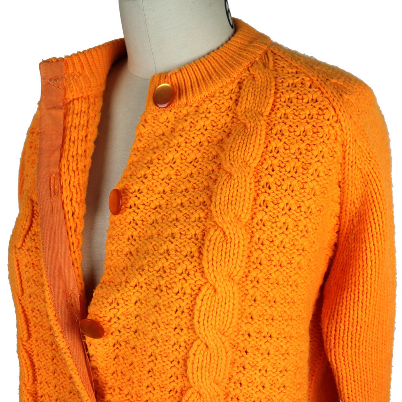 Neon Orange Cable Knit Vintage Cardigan Sweater - Etsy
