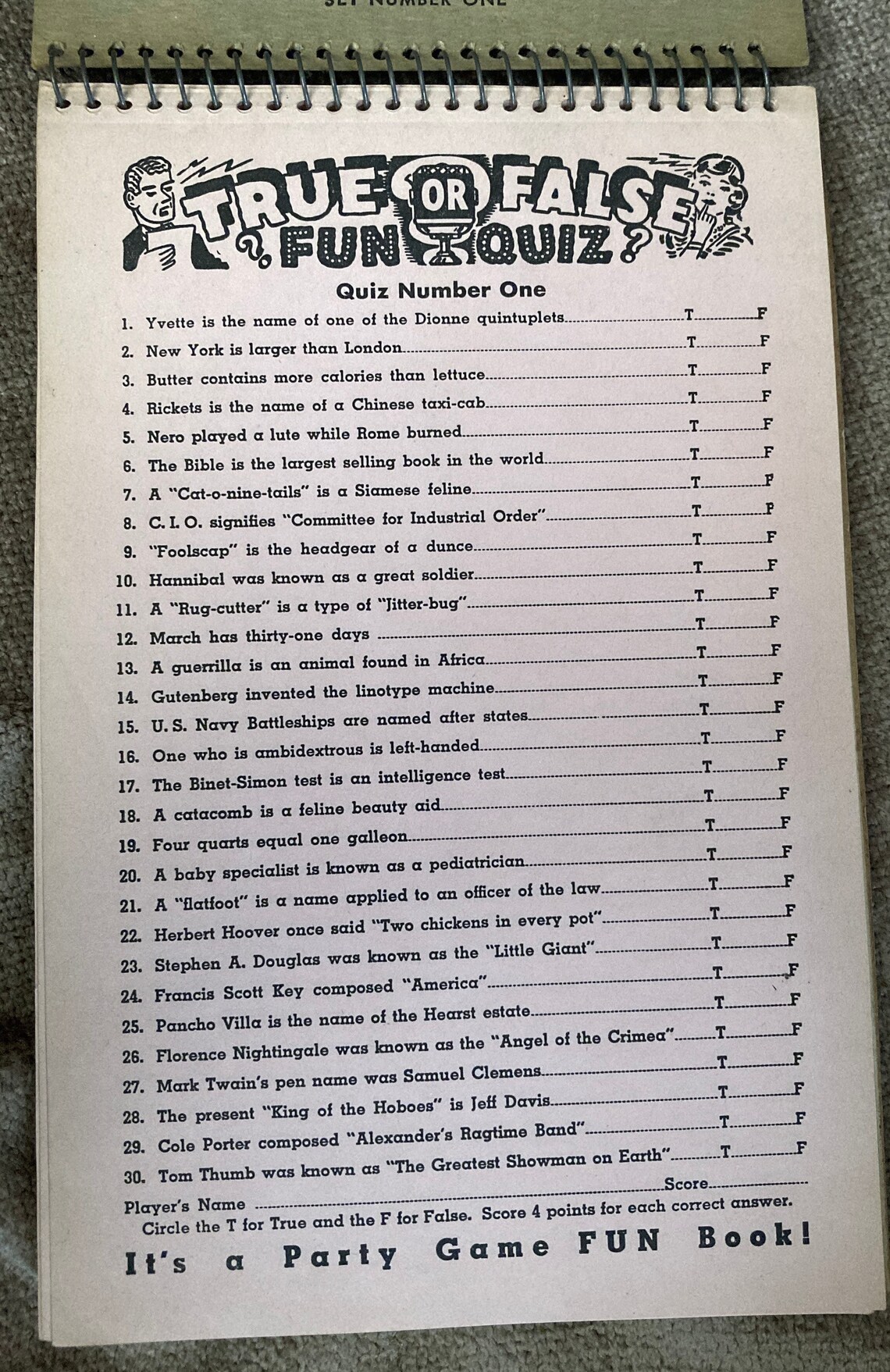 True or False Fun Quiz for as Many as 15 Players, Set No. 1, Edward ...