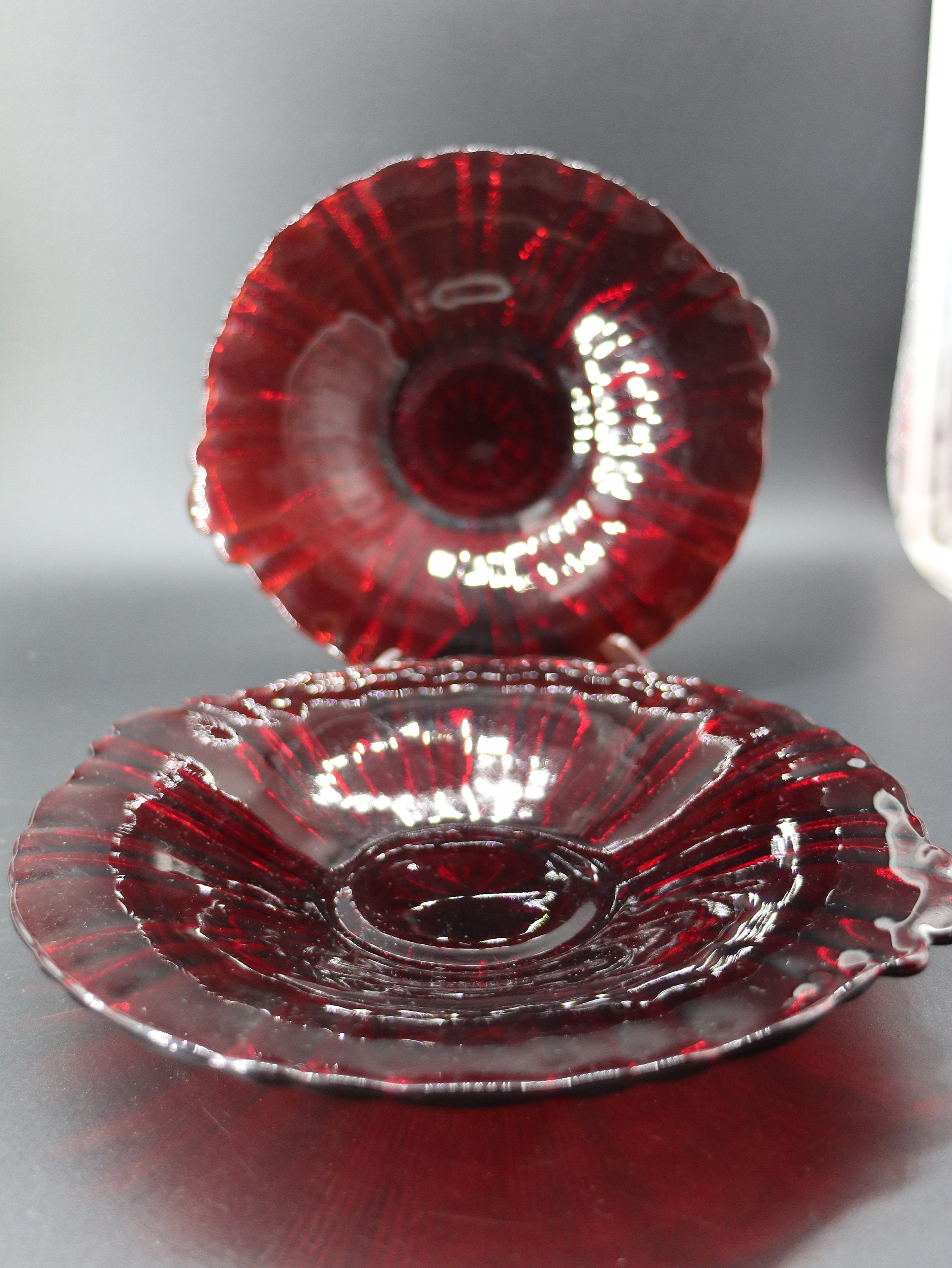 Two Royal Ruby Depression Glass Candy Dishes - Old Cafe Pattern Anchor ...