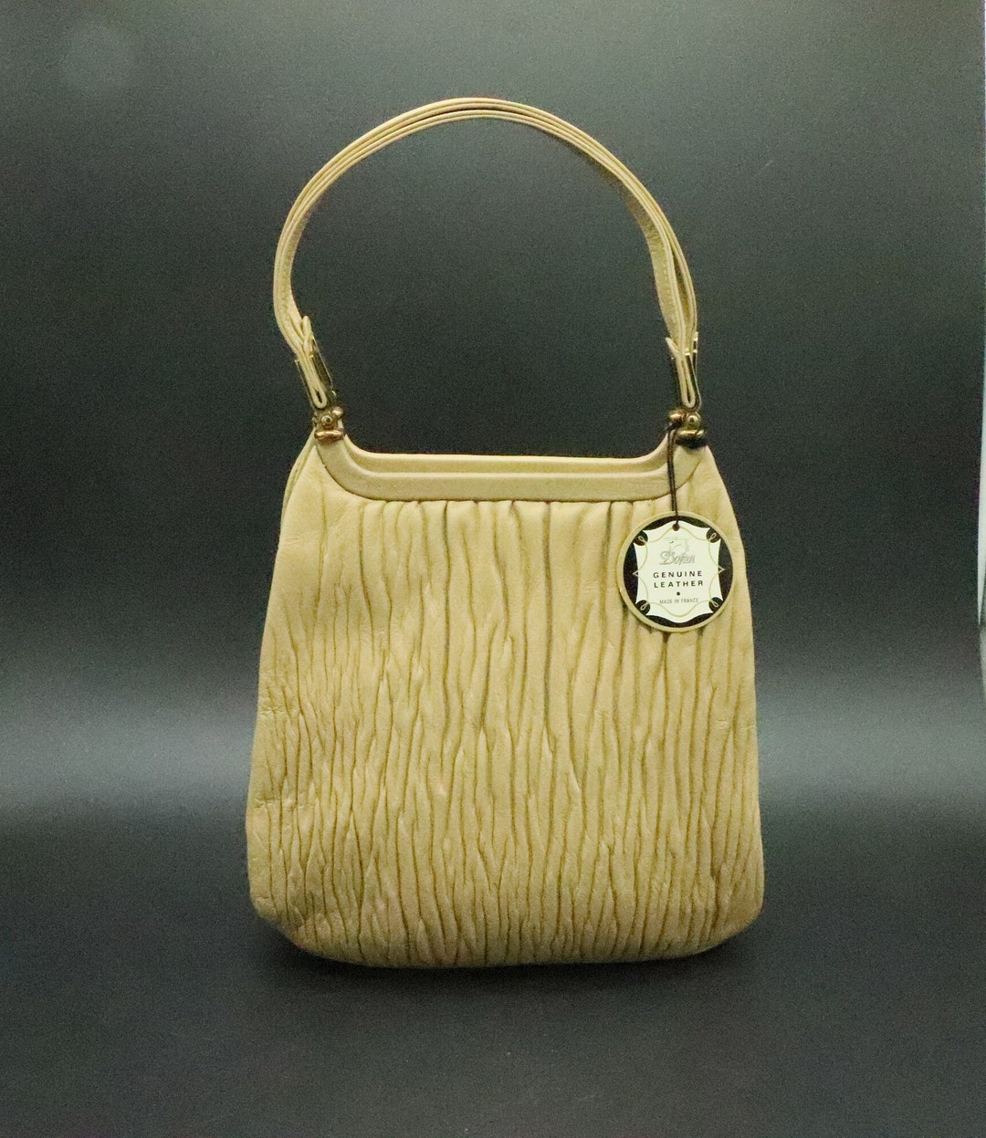 1960s Leather Top Handle Bag in Warm Beige With Original Tag by Dofan ...