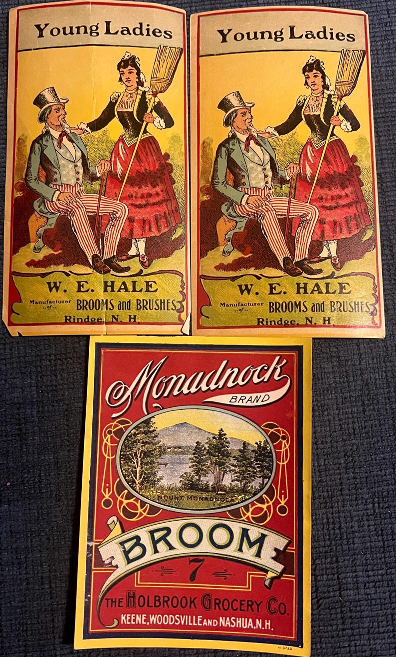 W. E. Hale Brooms & Brushes Rindge NH Trade Ephemera Labels (2) and ...