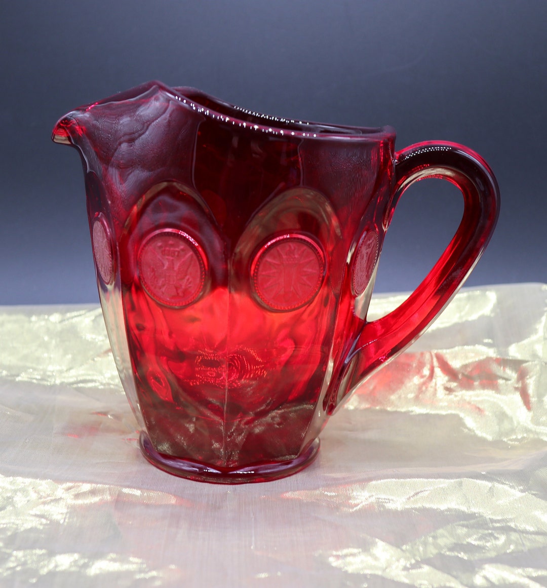 Ruby Glass Pitcher - Coin Design by Fostoria 1960s - Etsy