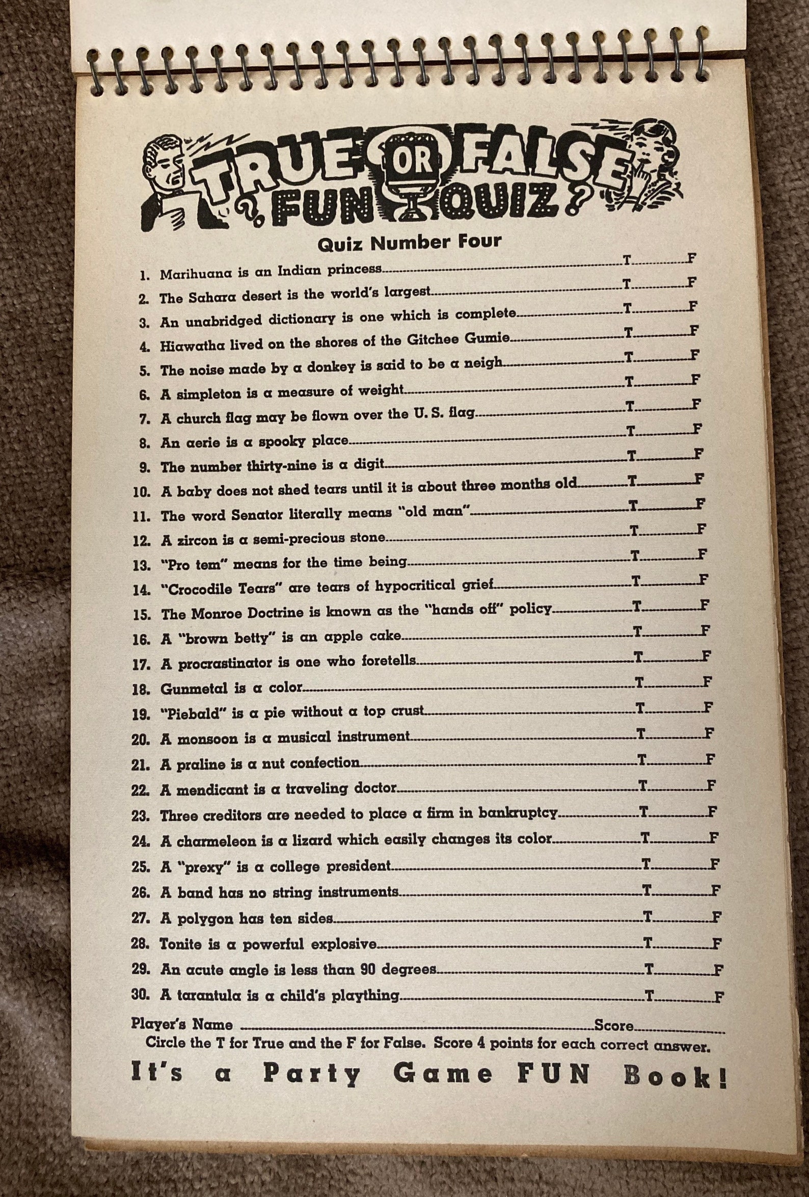 True or False Fun Quiz for as Many as 15 Players Set No. 1 | Etsy