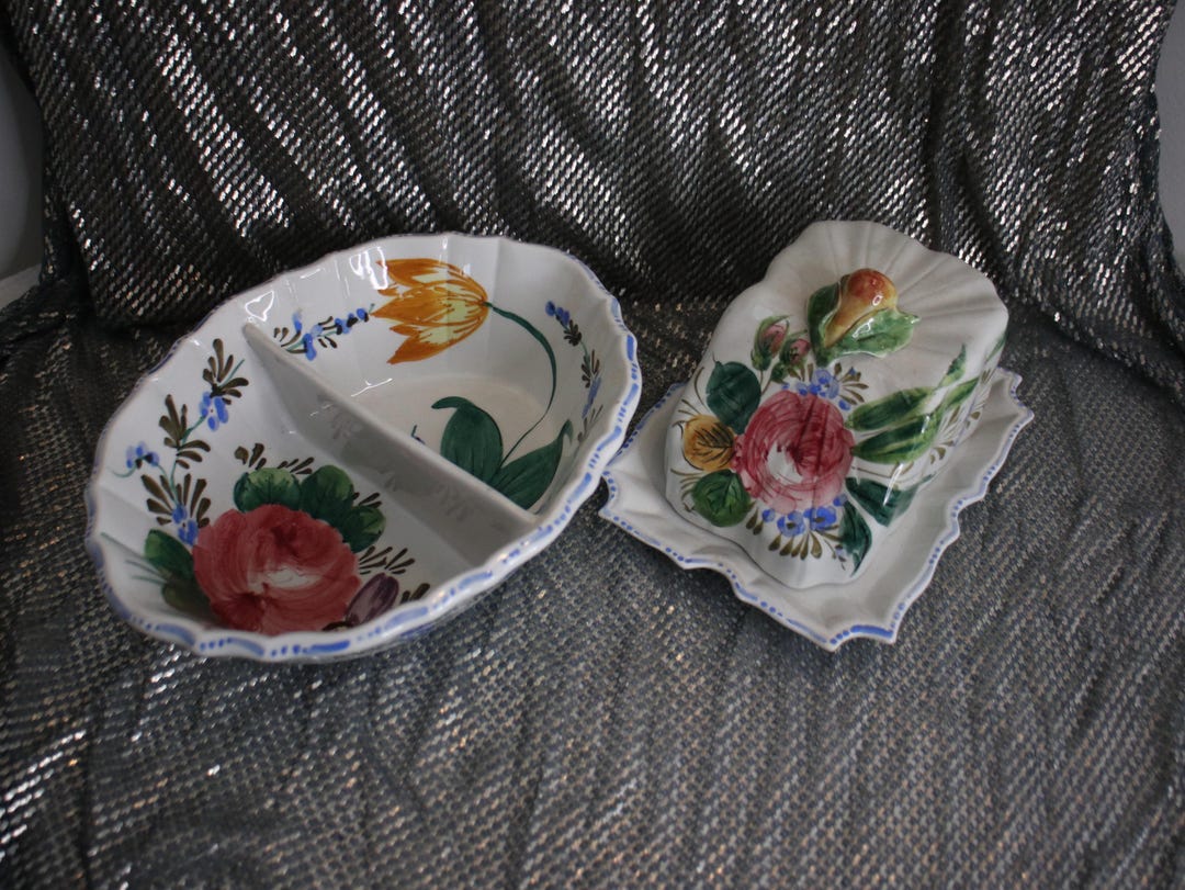 Nove Rose Italian Revival Divided Serving Bowl and Covered Cheese ...