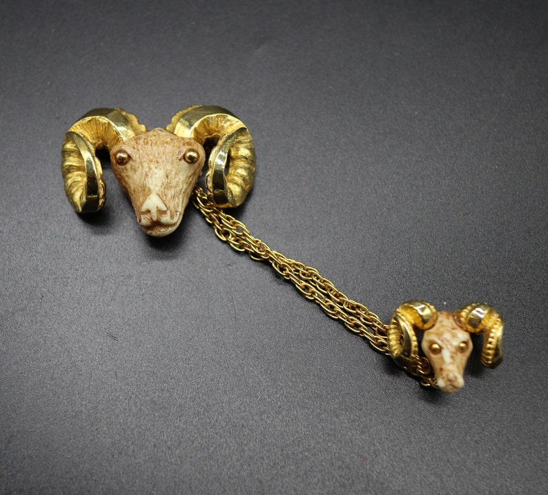 Rare 1970s Luca Razza Double Ram's Head Pin/brooch - Etsy