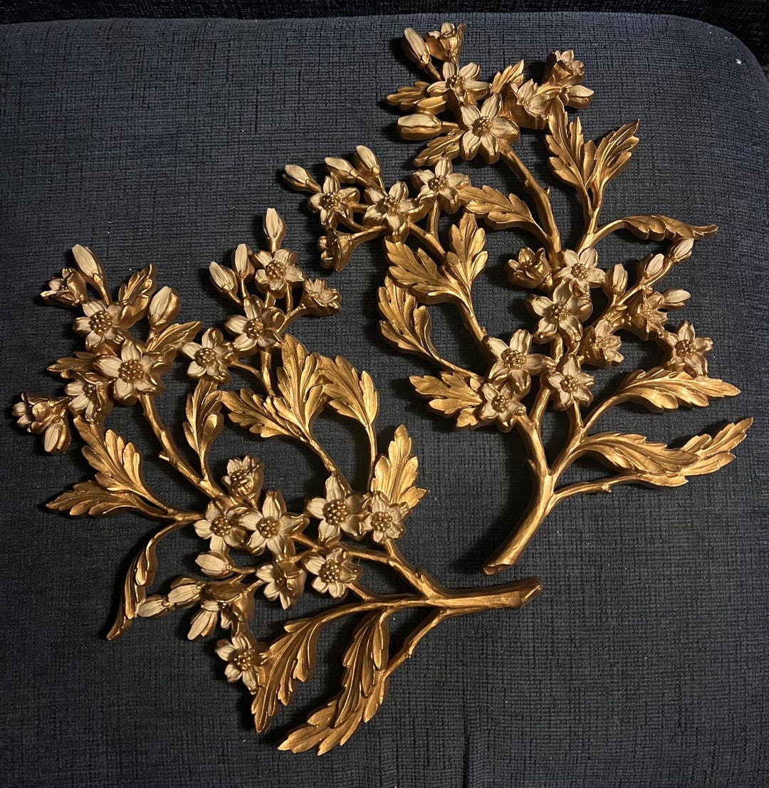 Syroco Gold Dogwood Flower Wall Plaque, 1967, Pair 7035 + 7036 MCM Mid ...