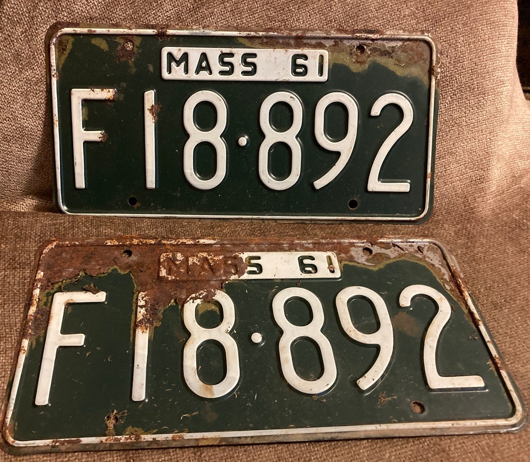 1961 Mass License Plates Matched Set 2 Vintage Green Rusty ...