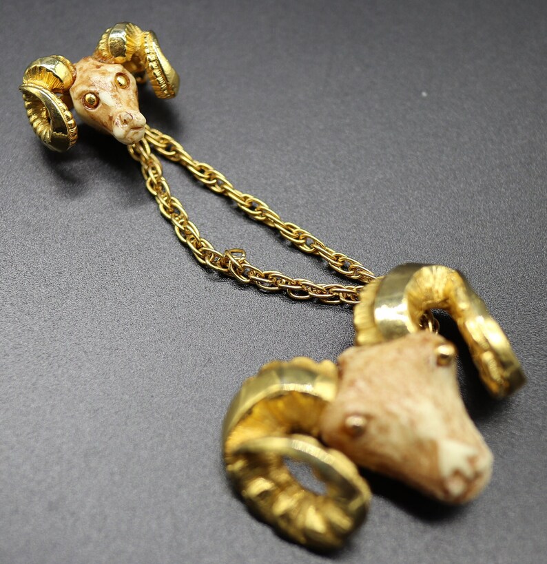 Rare 1970s Luca Razza Double Ram's Head Pin/brooch - Etsy