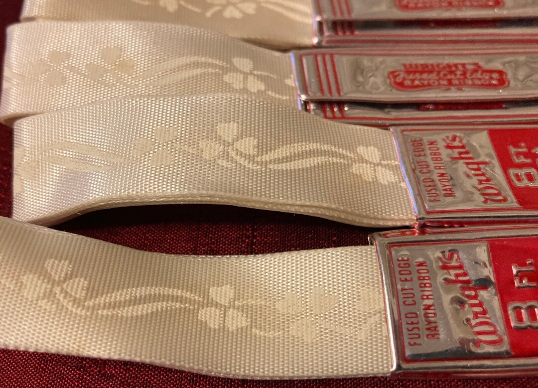 1950's Vintage White Rayon Wright's Ribbon With a White Four Leaf ...