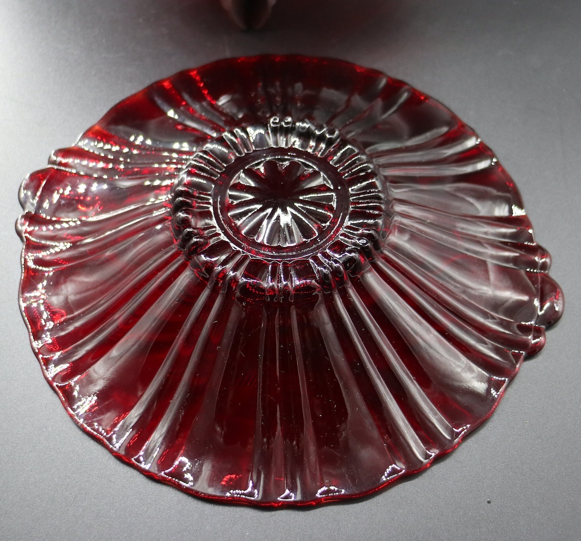 Two Royal Ruby Depression Glass Candy Dishes - Old Cafe Pattern Anchor ...