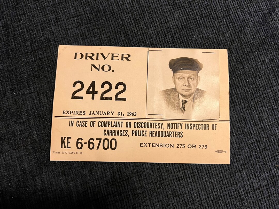 1962 Taxi Cab Driver Permit City From Boston, Massachusetts. Driver No ...