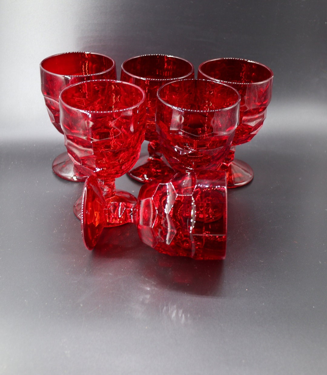 12 - 8oz. Ruby Glass Goblets 1960s Georgian Honeycomb Pattern - Etsy