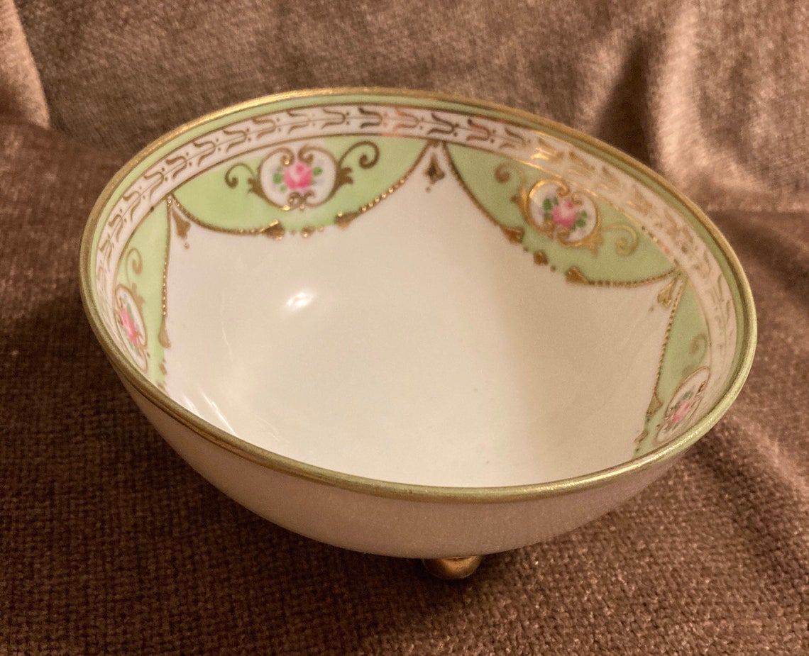 Hand Painted Nippon 3-Footed Bowl White with Gold Trim and | Etsy