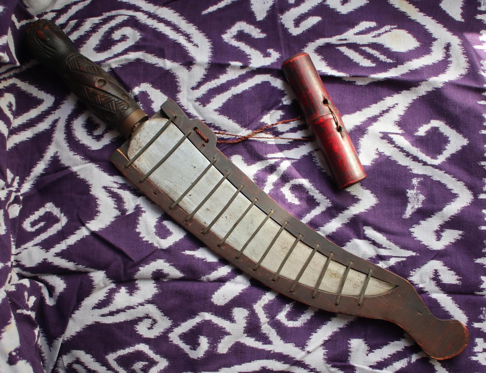 Paiwan-taiwanese Machete Knife and Scabbard -carved Wood With Asian ...