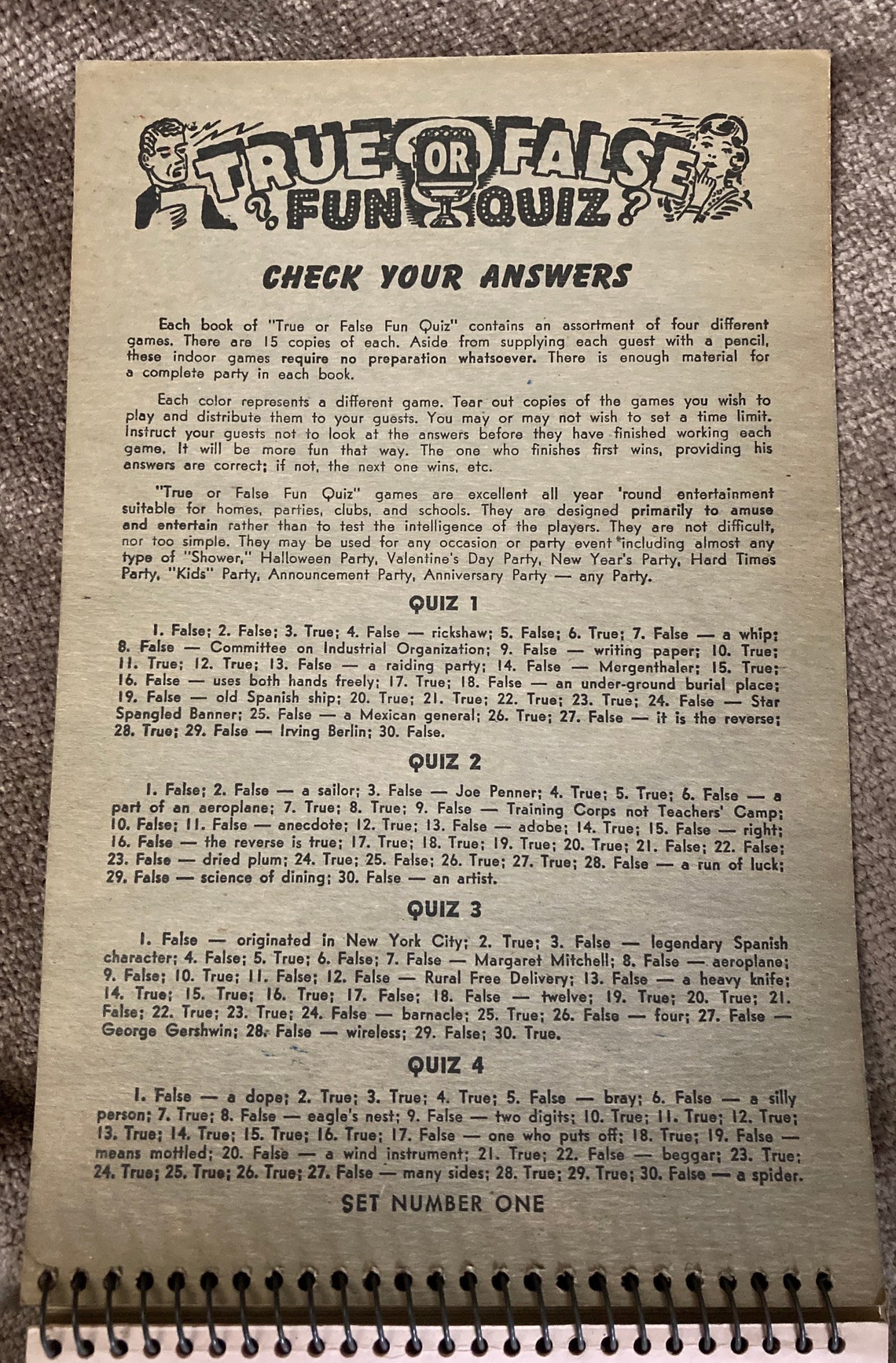 True or False Fun Quiz for as Many as 15 Players Set No. 1 | Etsy