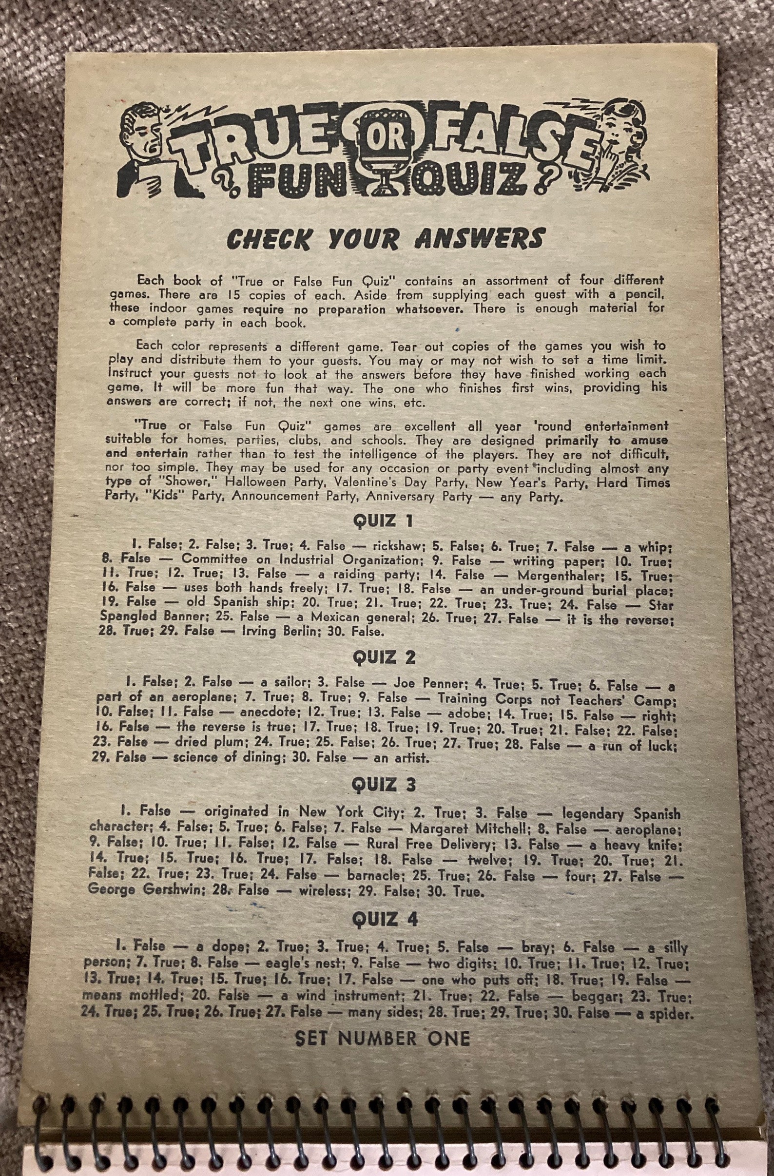 True or False Fun Quiz for as Many as 15 Players, Set No. 1, Edward ...