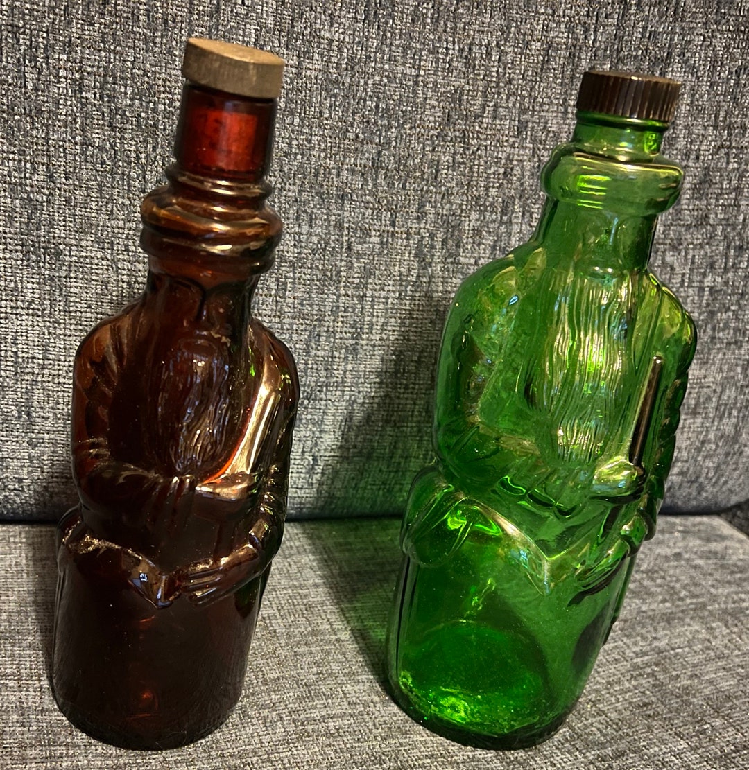 Green and Brown Glass Figural Liquor Bottles Old Asian Man - Etsy