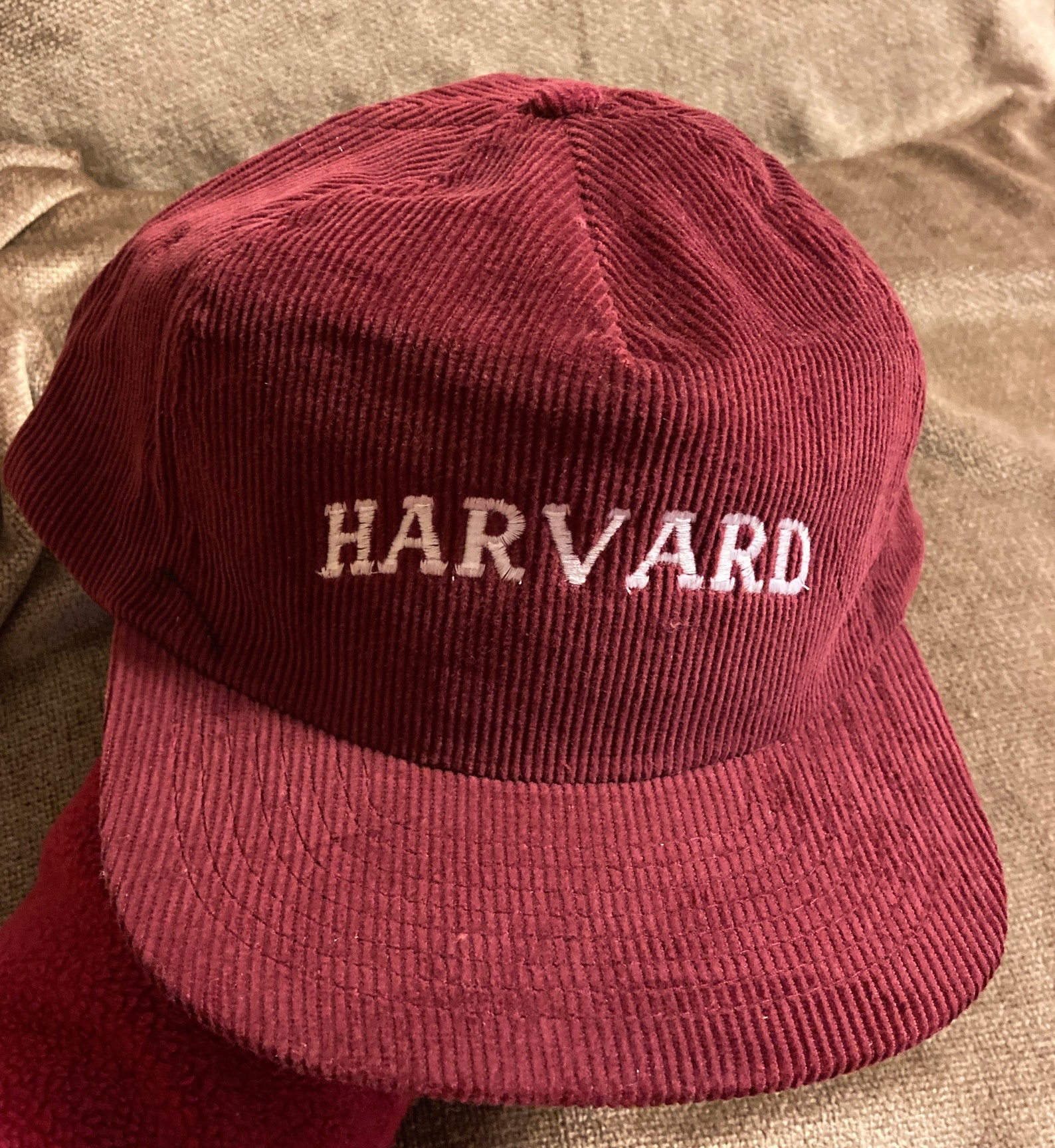 Harvard Hat/embroidered, 1980s Crimson Corduroy Hat, Snap Back Baseball ...