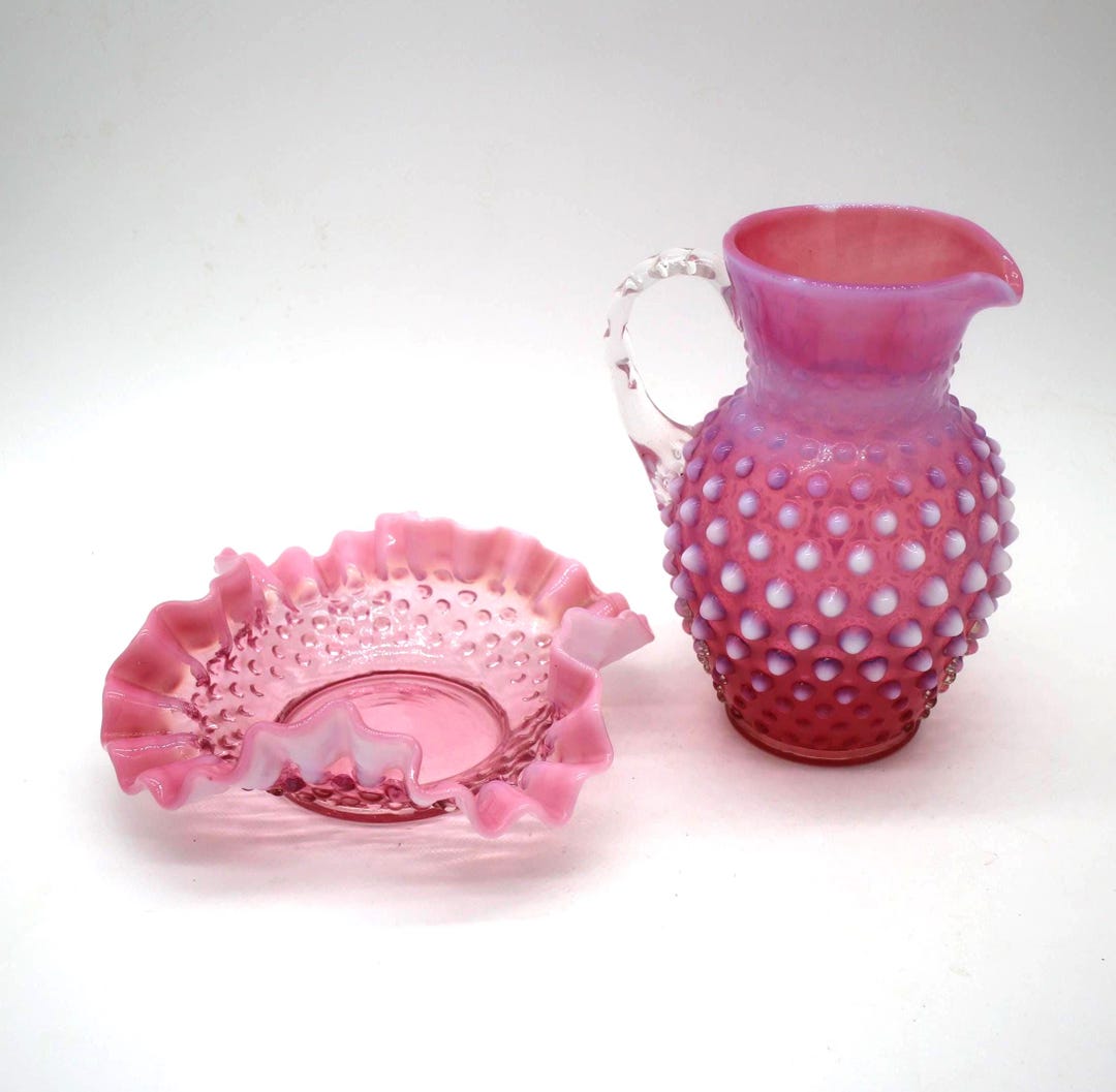 1950s Vintage Fenton Hobnail Syrup Pitcher and Ruffled Edge Candy Dish ...