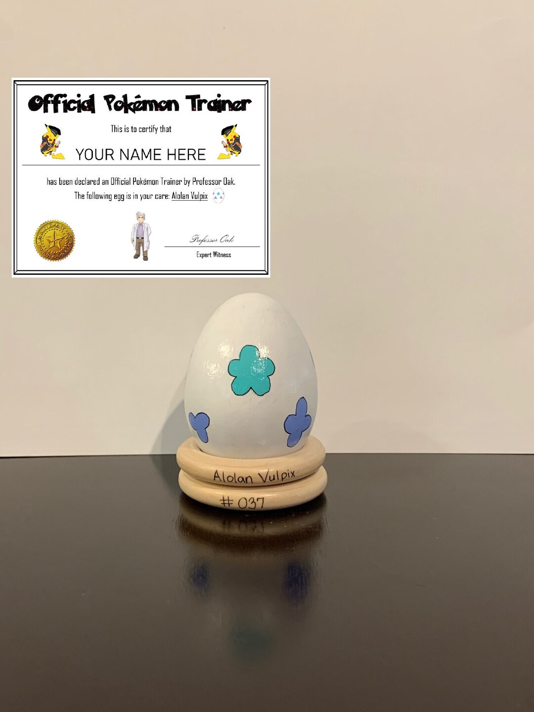 Alolan Vulpix Handpainted Wooden Egg Pet- Official Trainer Certificate ...