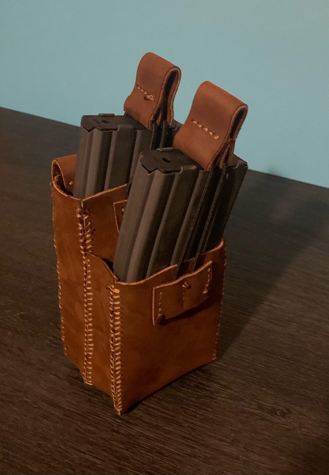 Genuine Leather AR15 Magazine Pouch- Rifle Double Single Cowhide Hand ...