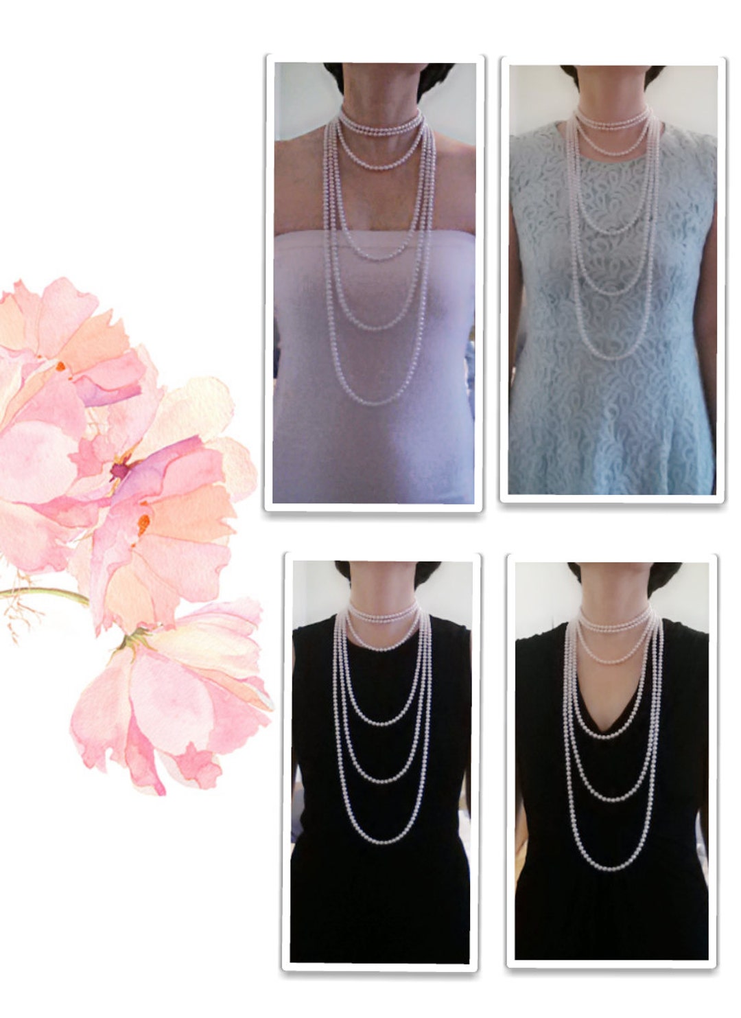 Very Stylish Wedding Bridal, Multi Strand Long Layerd 6mm White Glass ...