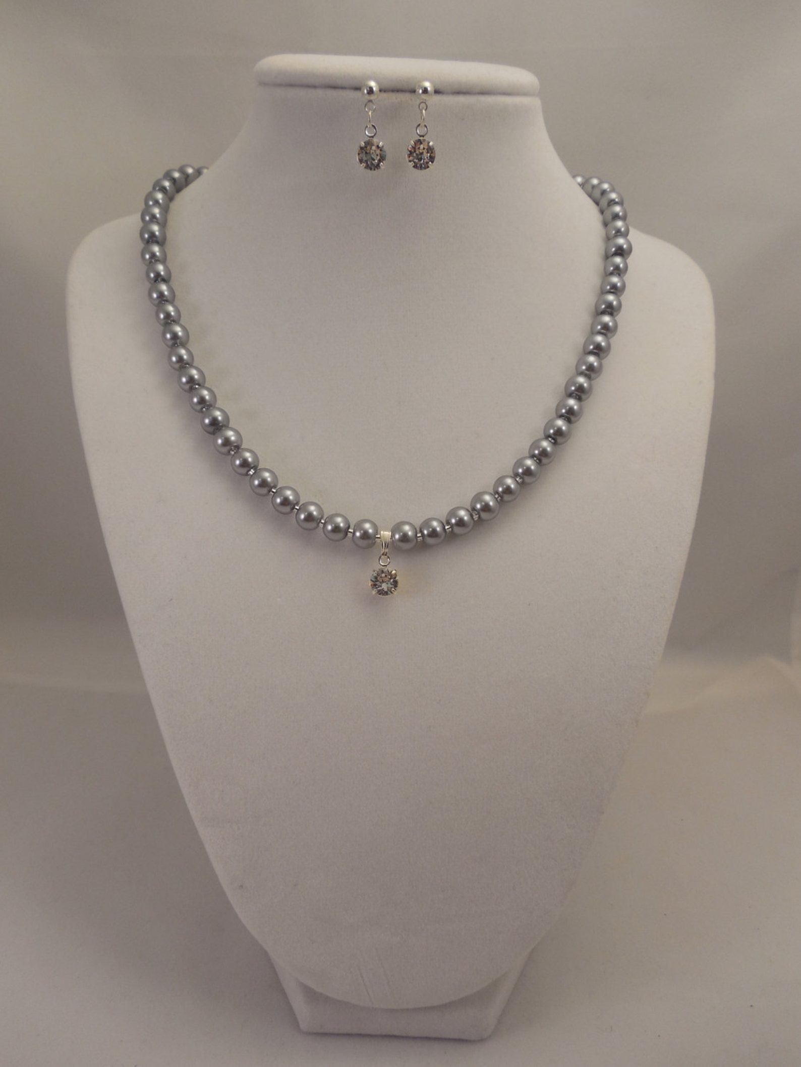Simple and Fancy Wedding Bridal Set, One Strand 6mm Cream Glass Pearl ...