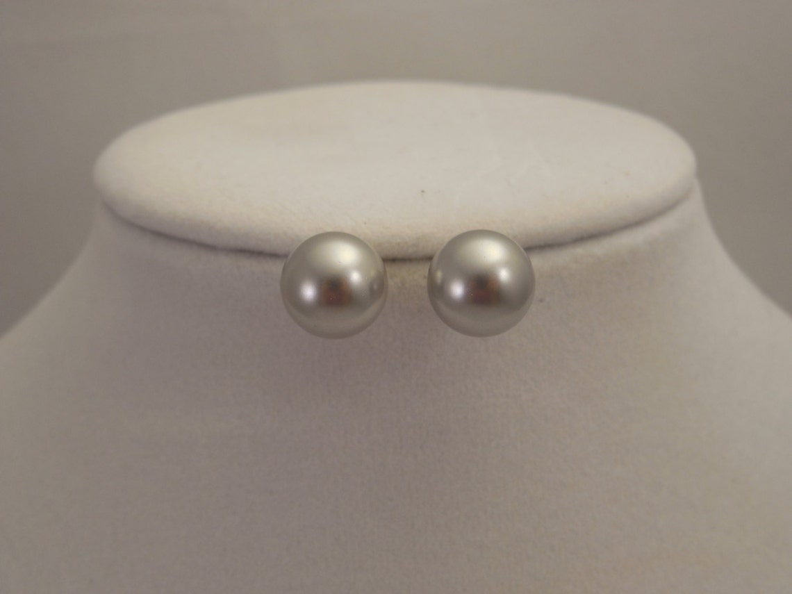 Very Classic and Simple, Sterling Silver Earrings With 10mm Light Gray ...