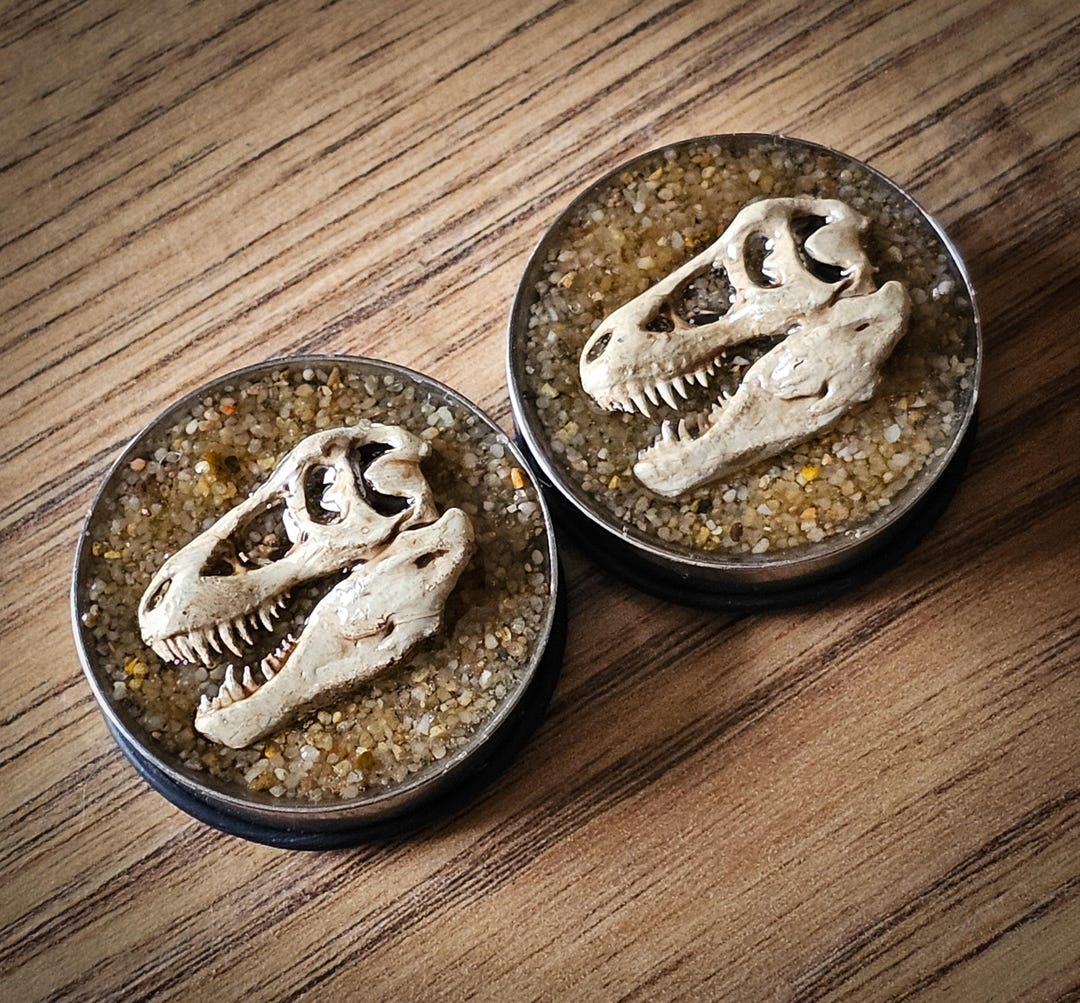3D Hand Painted T Rex Skull Plugs, Dinosaur Gauges, 16mm+ - Etsy