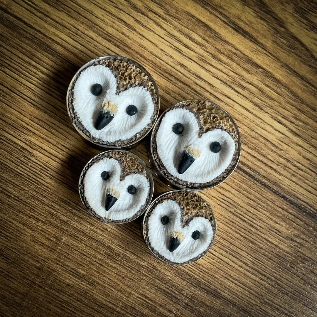 Owl Head Plugs Polymer Clay in a Stainless Steel Tunnel, Miniature ...