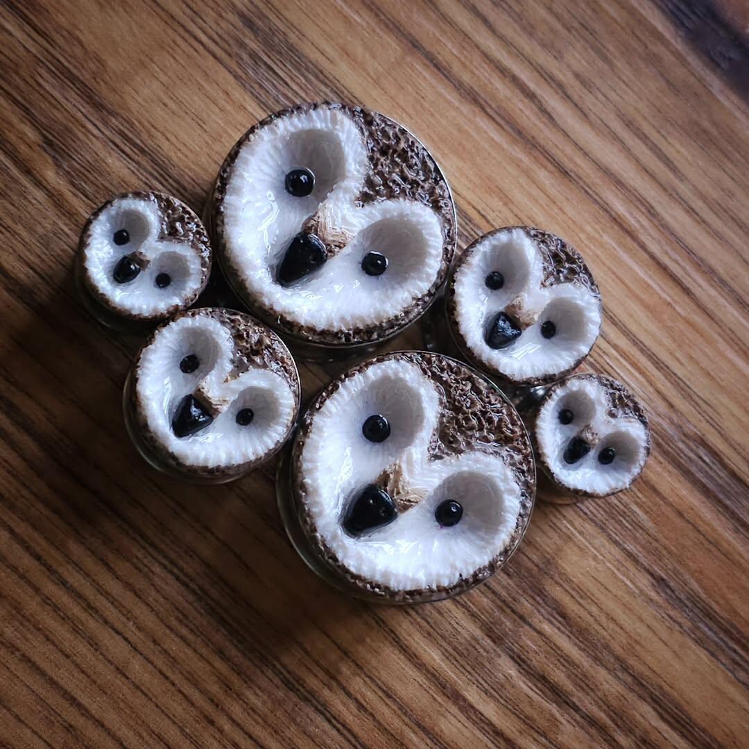 Owl Head Plugs Polymer Clay in a Stainless Steel Tunnel, Miniature ...