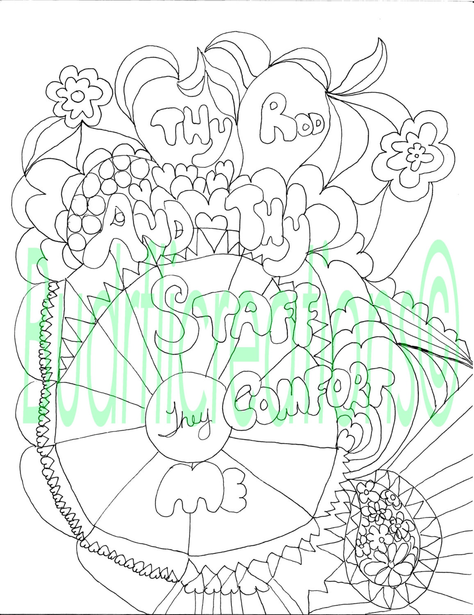 Thy Rod and Thy Staff Comfort Me Psalms 23 Adult Coloring Page Digital ...