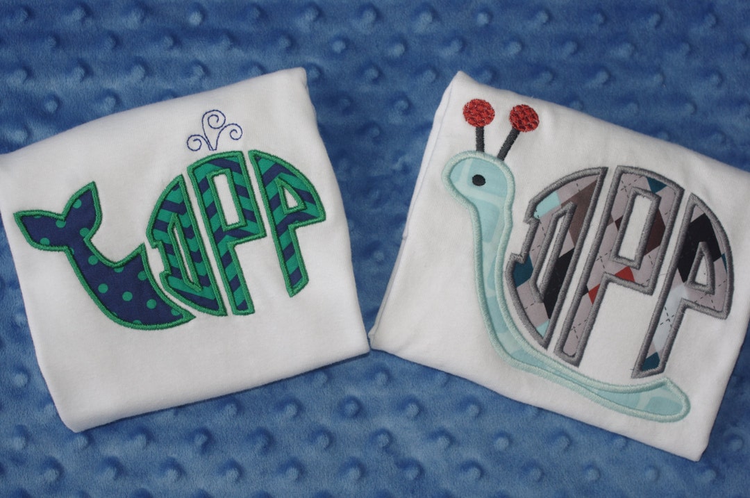 Summer Monogram Appliqued Shirts or Onesies Whale, Snail, or Crab - Etsy.de