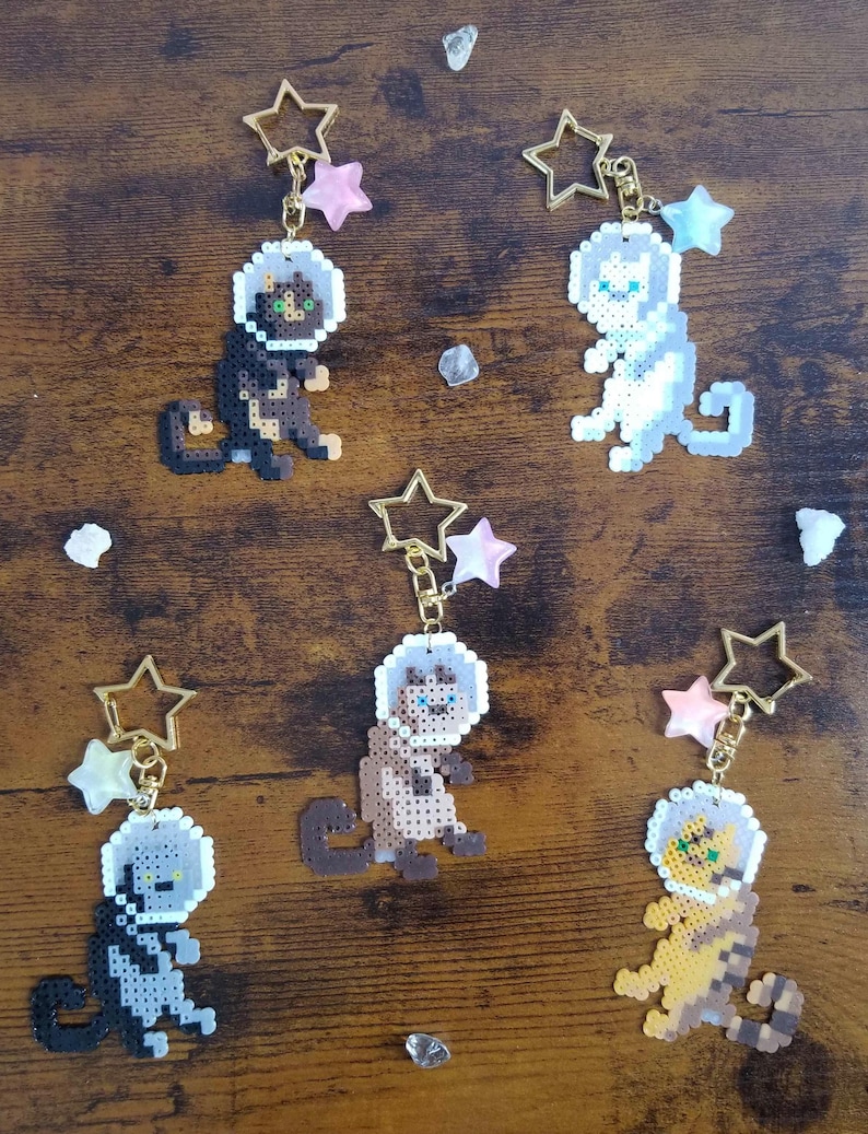 Astronaut Space Kitty Perler Bead Keychains - Etsy