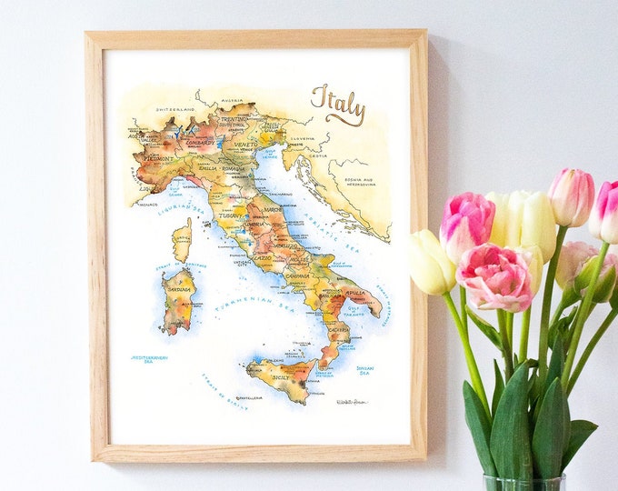 Italy Map Watercolor Illustration Venice Milan Naples Tuscany Rome ...
