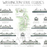 Washington State Ferry Watercolor Print | Pacific Northwest Art - Etsy