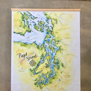 Giant Puget Sound Map Illustrated Old School Large Washington Pull Down ...