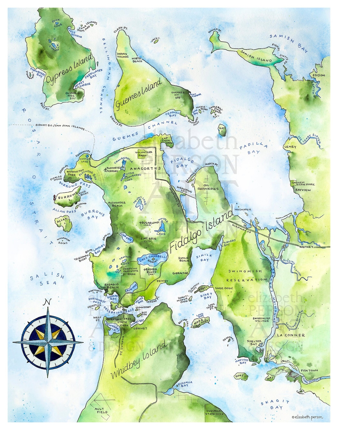 Fidalgo Island Map Anacortes Guemes Cypress Island La Conner Swinomish ...