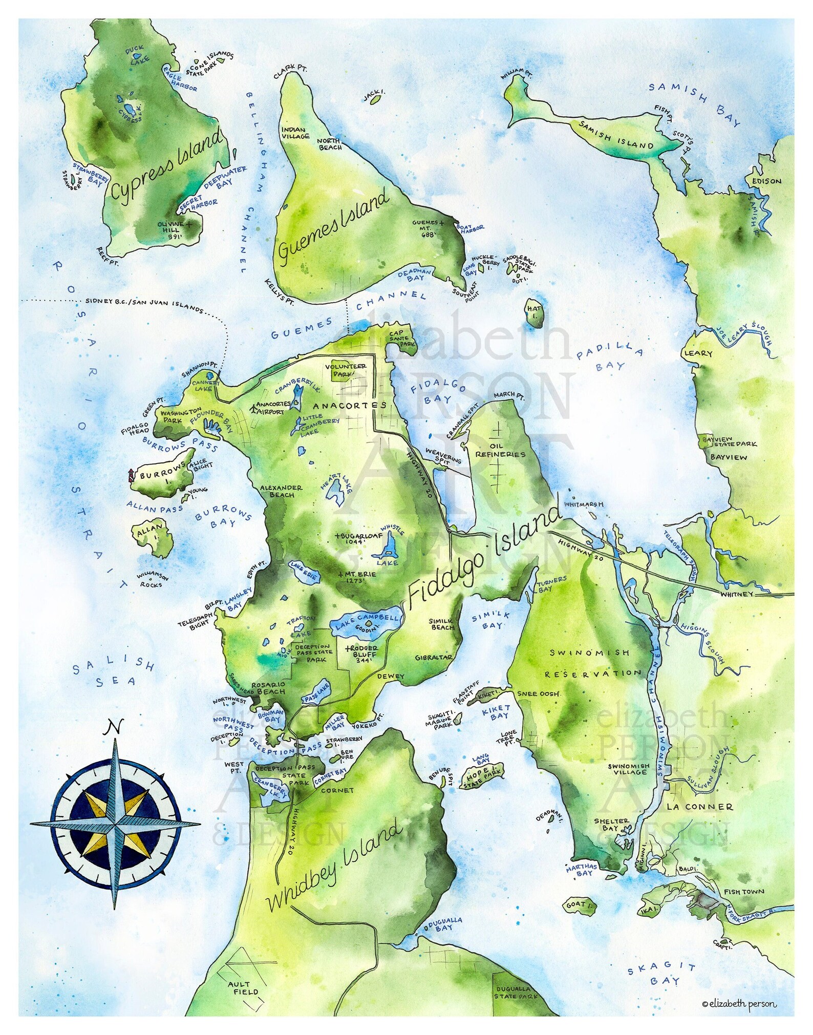 Fidalgo Island Map Anacortes Guemes Cypress Island La Conner Swinomish ...