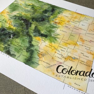 Colorado State Map Watercolor Illustration CO Map County Map Denver Map ...