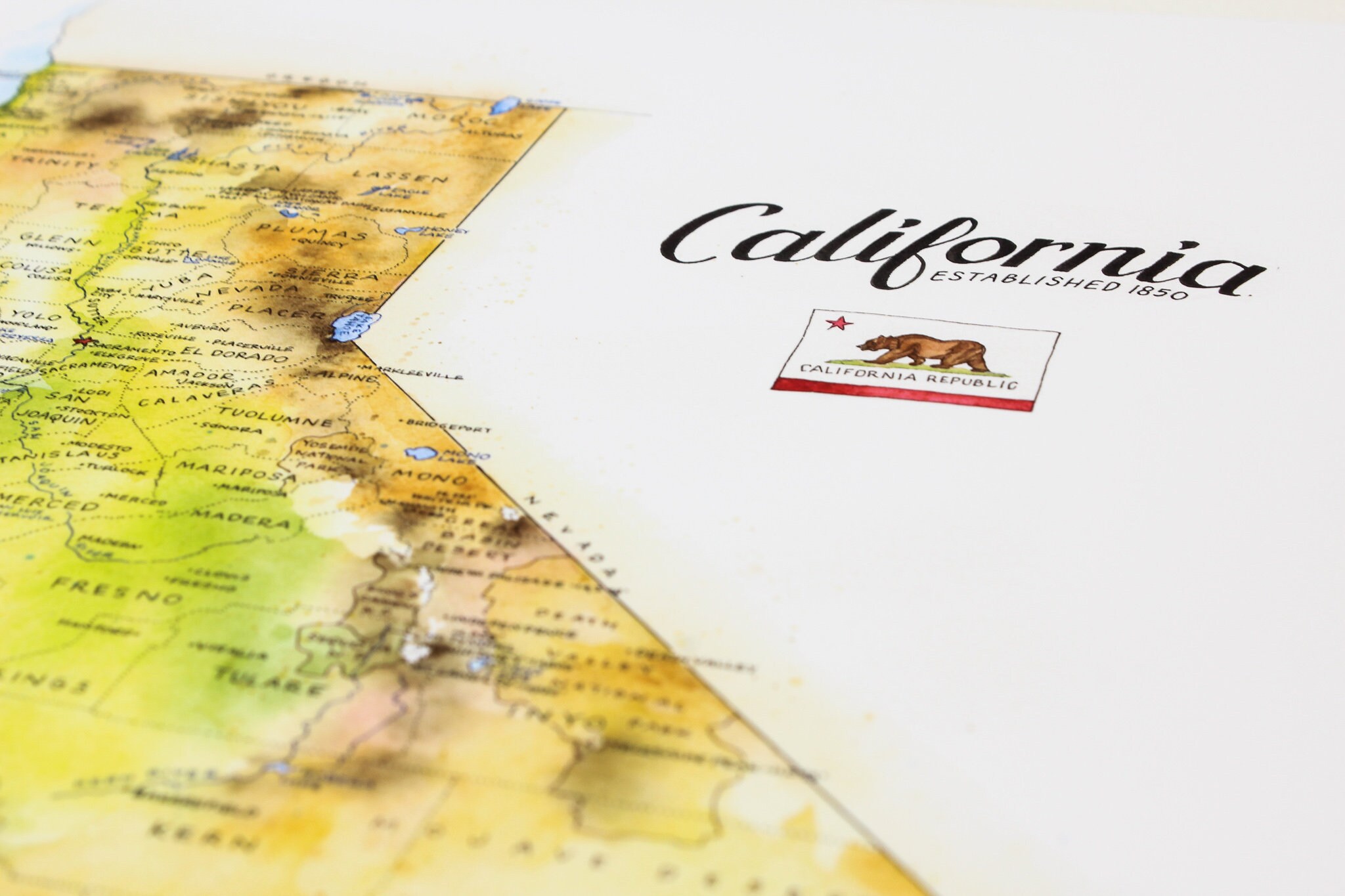 California State Map Watercolor Illustration CA Counties West - Etsy
