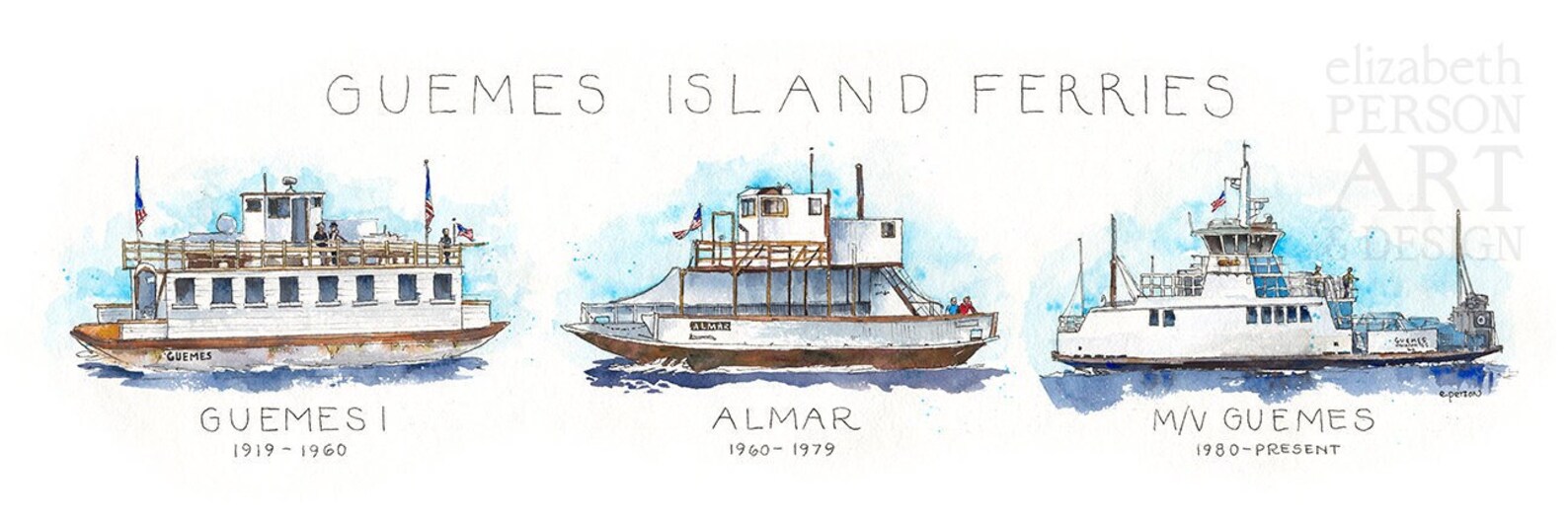 Guemes Island Ferries 24x8 Archival Art Print - Etsy