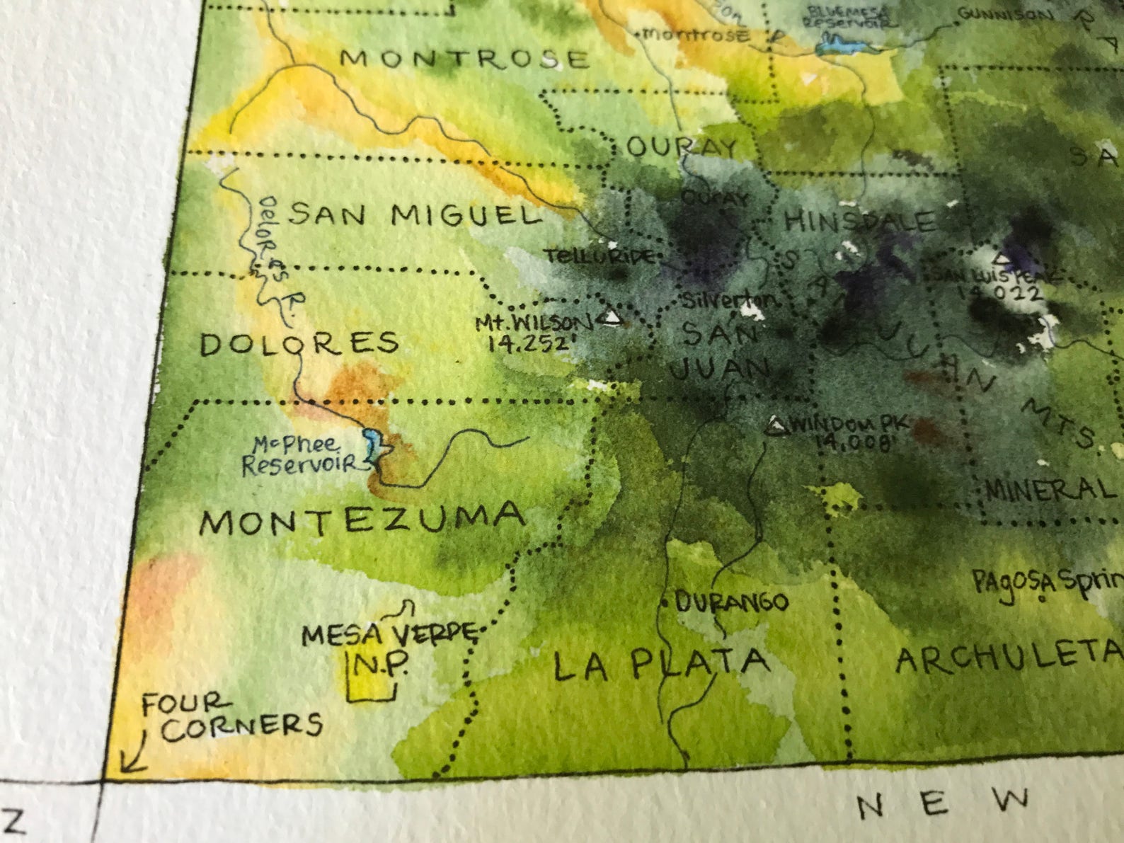 Colorado State Map Watercolor Illustration CO Map County Map Denver Map ...