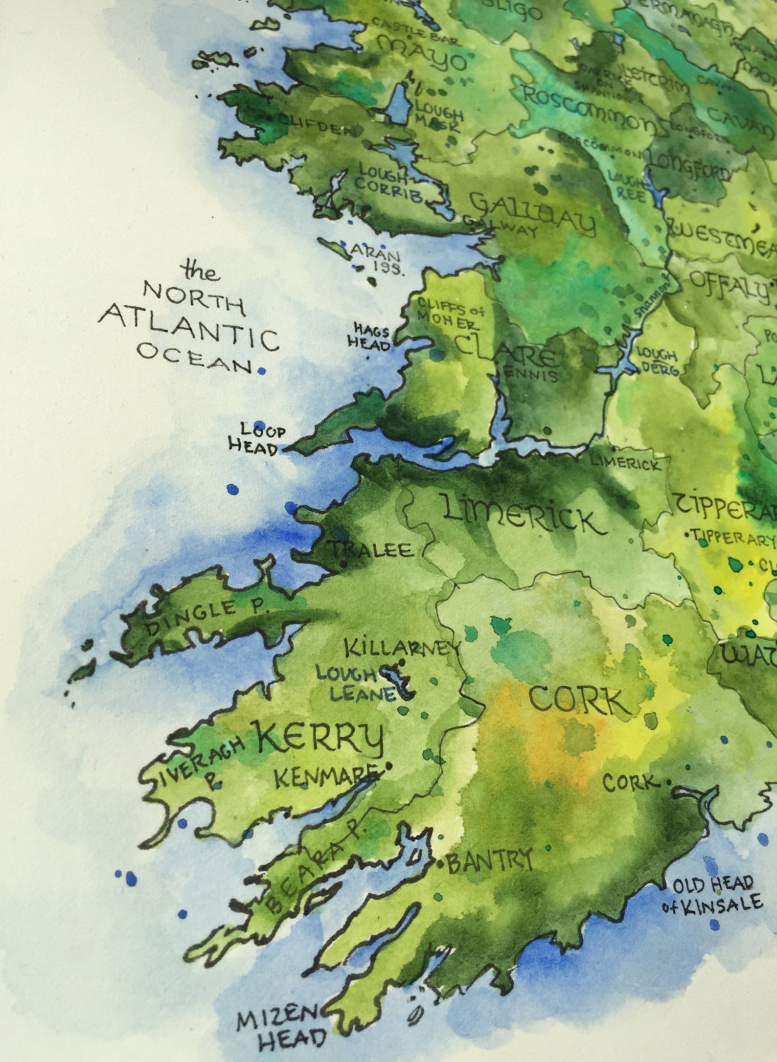 Ireland Map Watercolor Illustration Country of Ireland Irish County ...