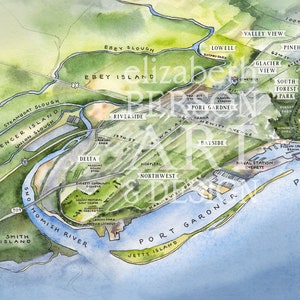 Everett Washington Neighborhood Map Illustration WA State City ...