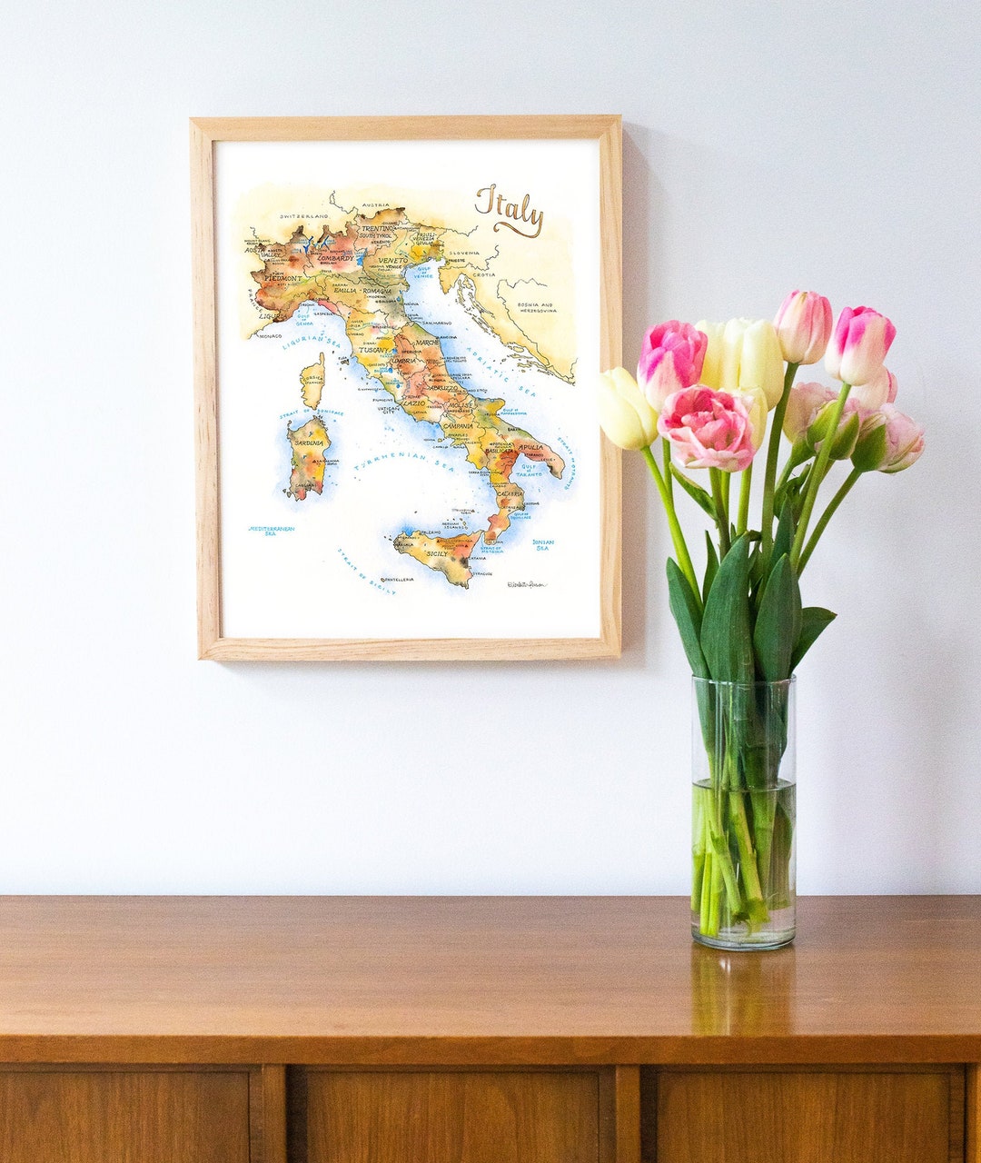 Italy Map Watercolor Illustration Venice Milan Naples Tuscany Rome ...