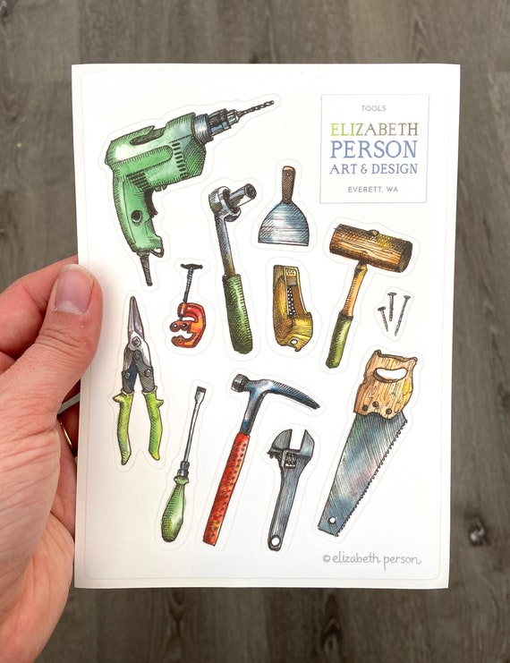Tools Watercolor Sticker Sheet for Tool Box Lunchbox Garage - Etsy
