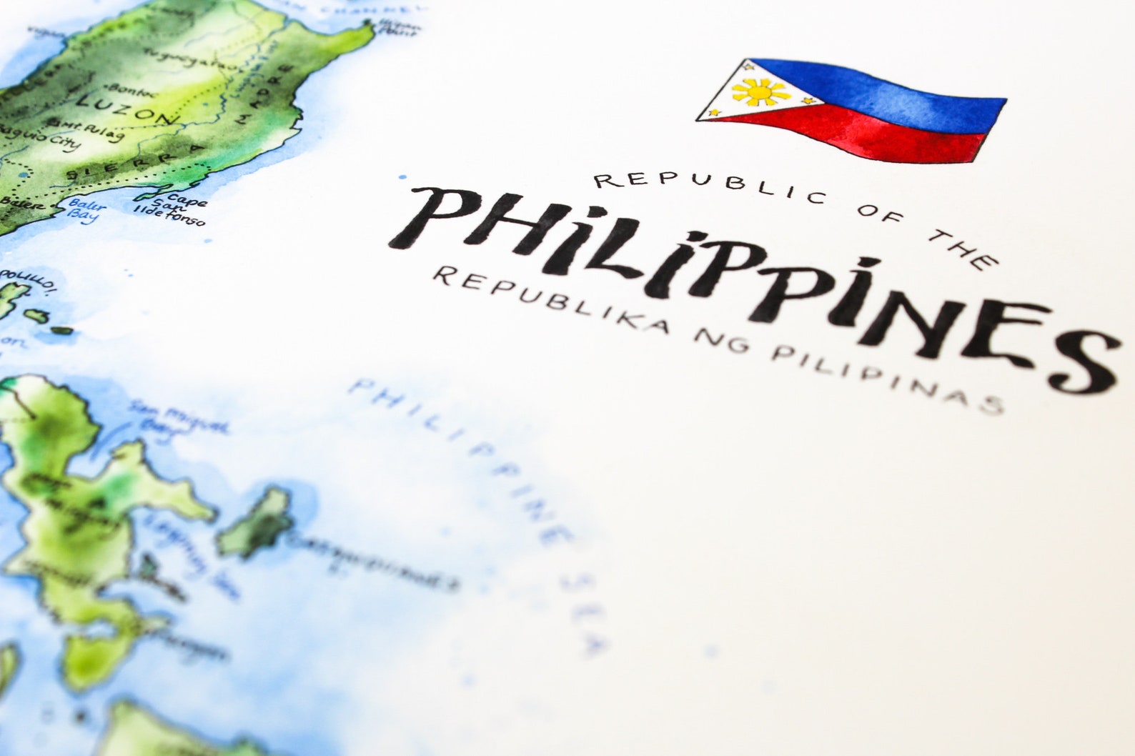 Philippines Map Watercolor Illustration Filipino Manila Luzon Islands ...