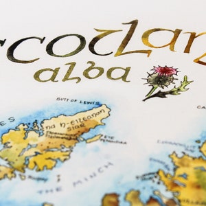 Scotland Map Watercolor Illustration Alba Scottish Highlands Counties ...