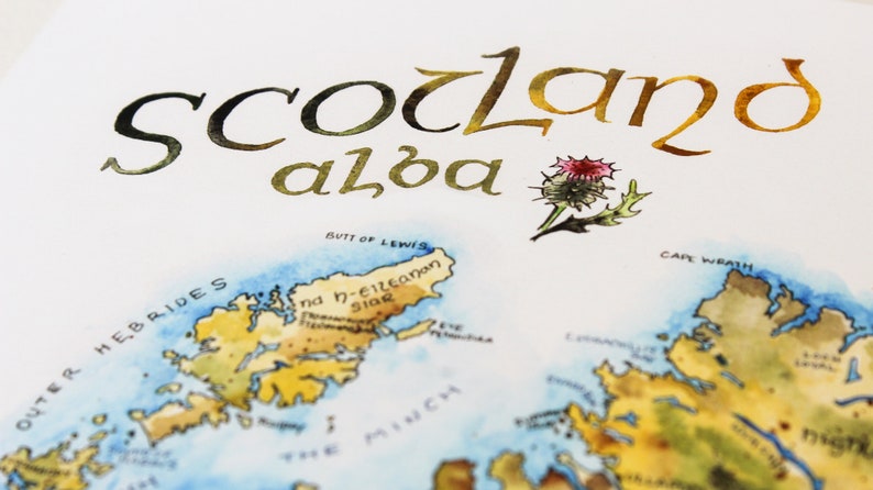Scotland Map Watercolor Illustration Alba Scottish Highlands | Etsy